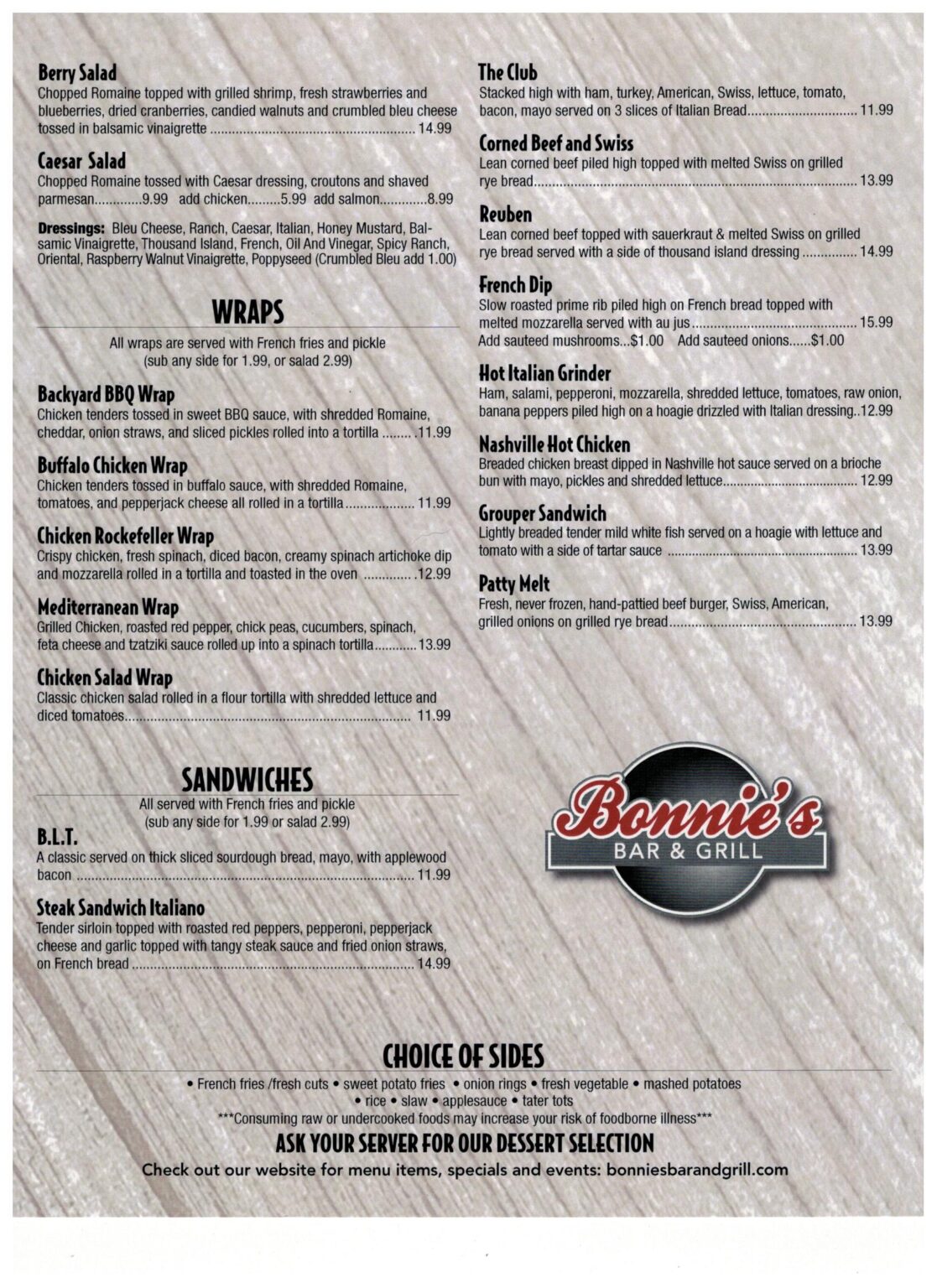Menu – Bonnie's Bar and Grill