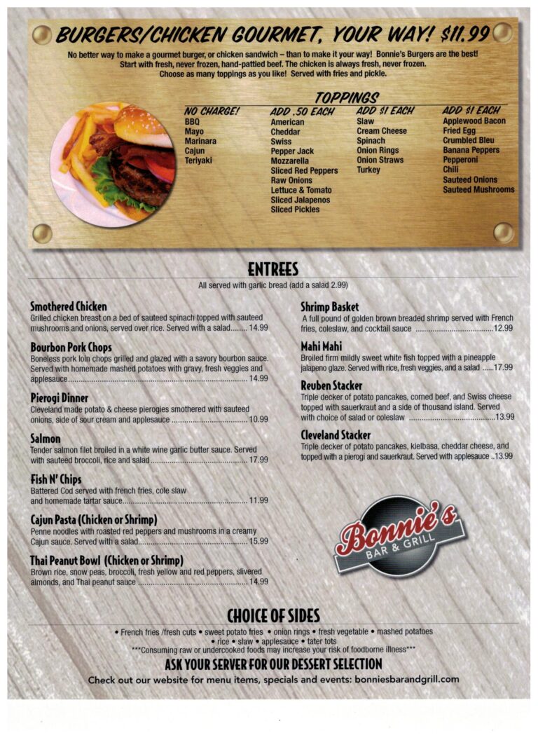 Menu – Bonnie's Bar and Grill